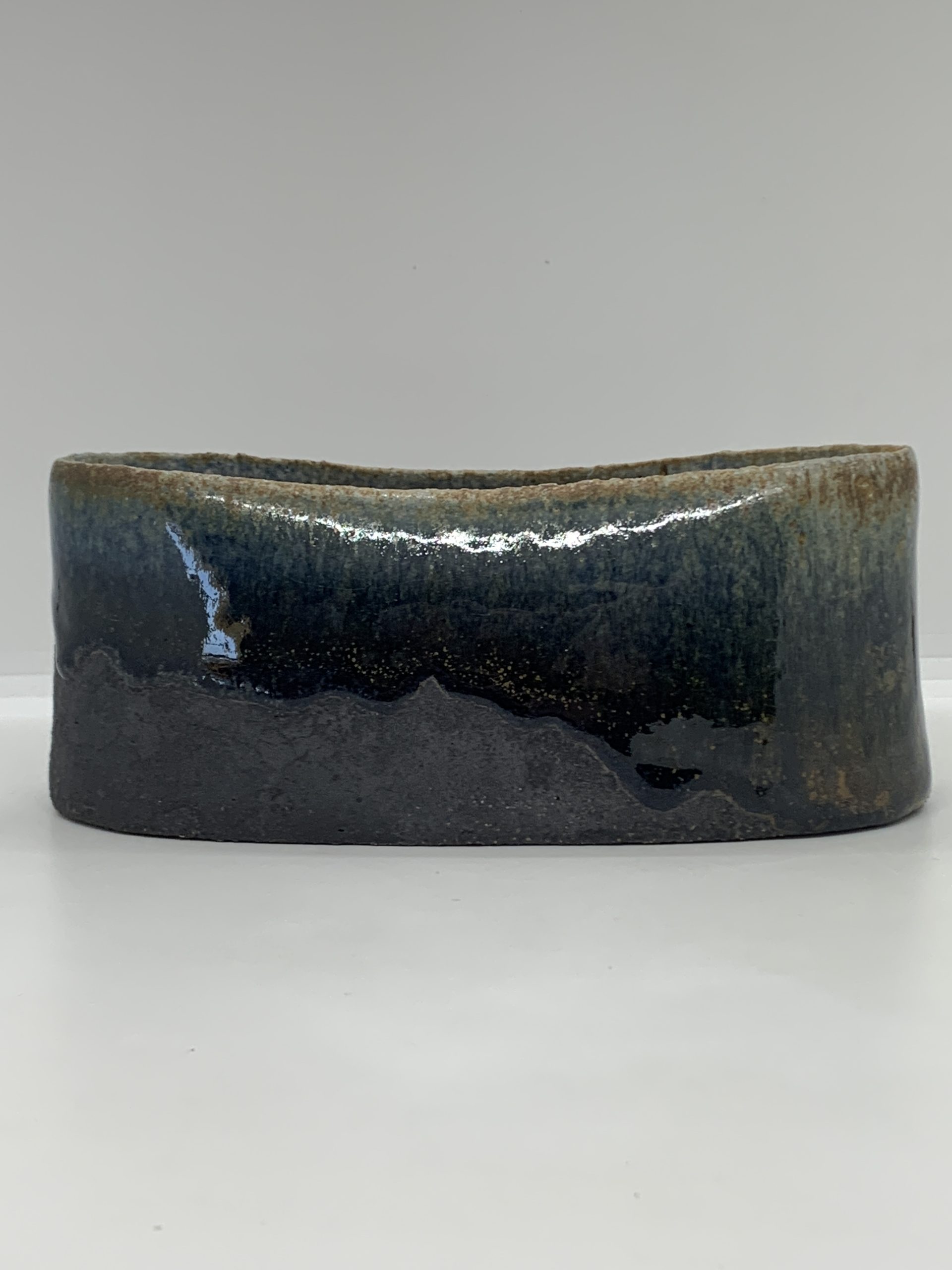 Su Hanna Pottery Trough Vase with Drip Glaze 18cm long - Vintage Keepsakes