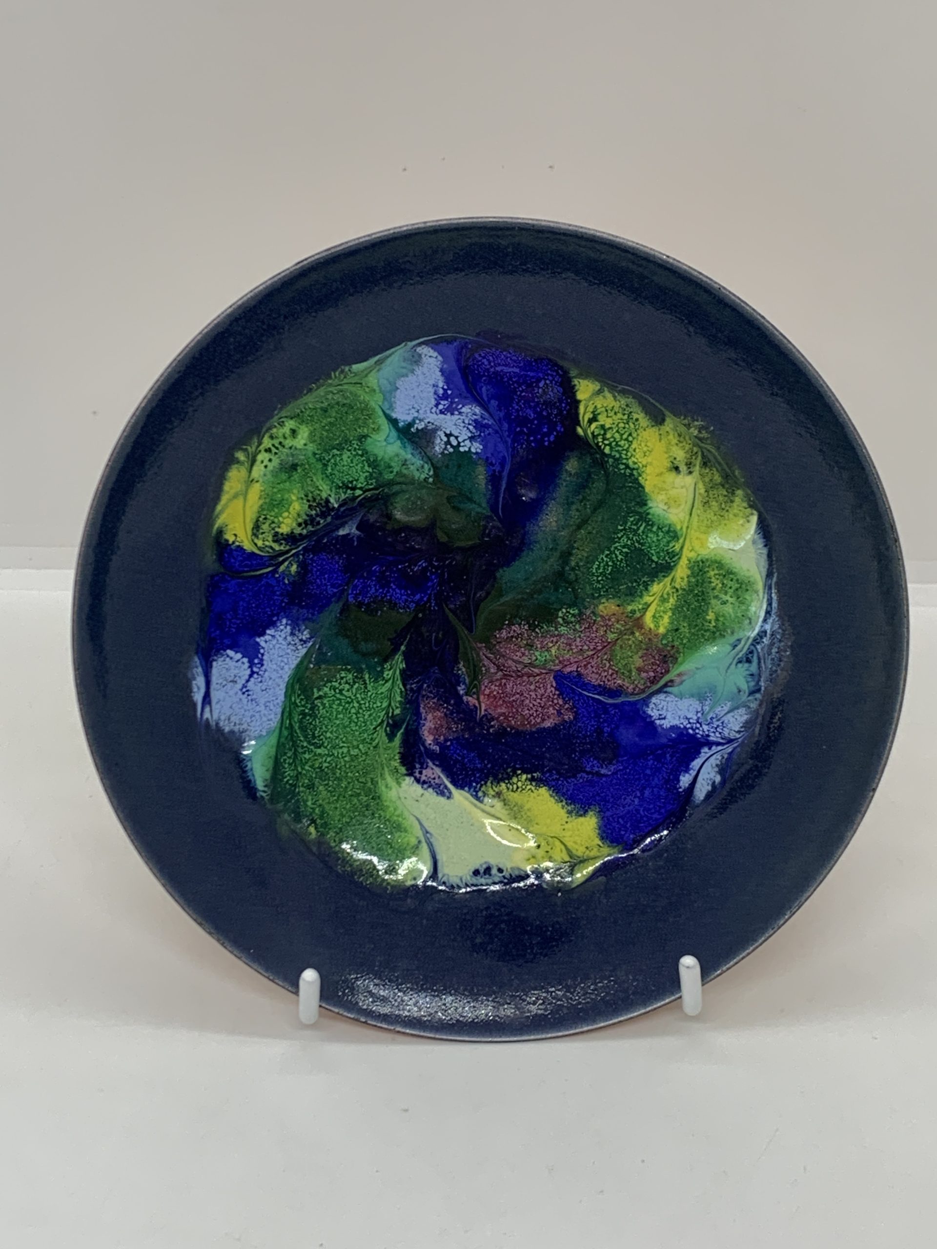 Joy and Kay Sweatman Blue Copper Enamel Plate 16.5cm - Vintage Keepsakes