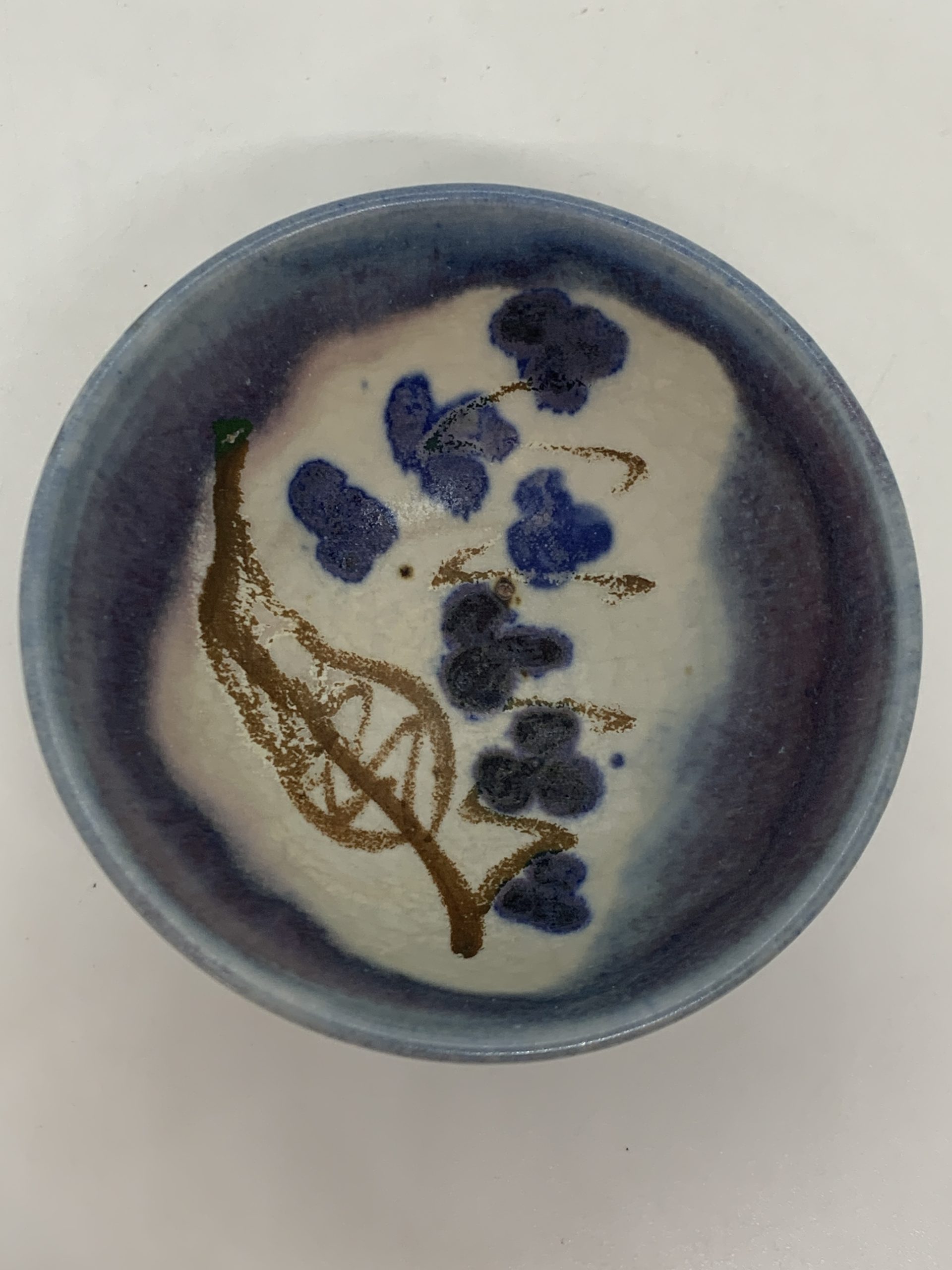 Blue Pottery Bowl marked on base 10cm wide - Vintage Keepsakes