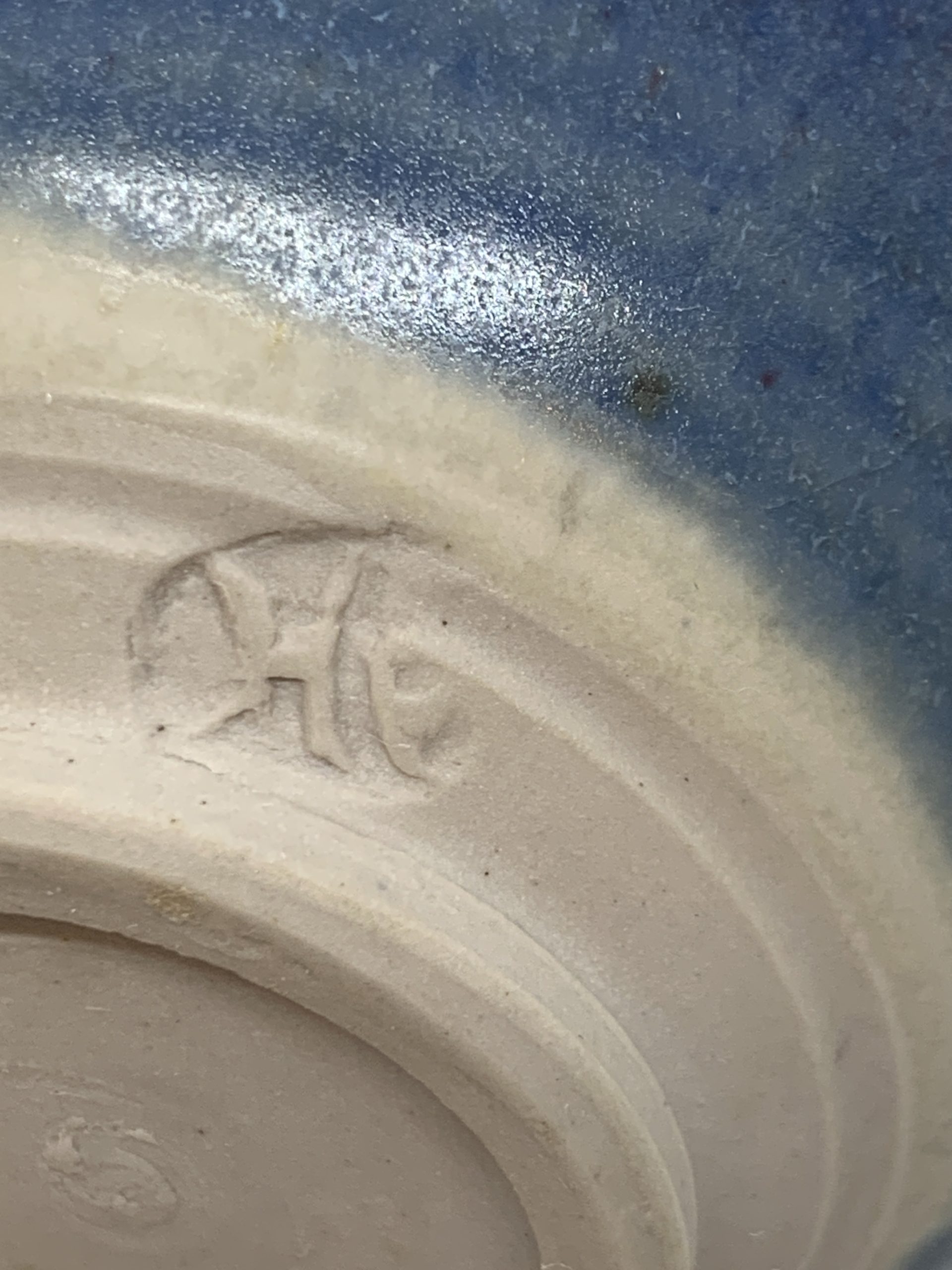 Blue Pottery Bowl marked on base 10cm wide - Vintage Keepsakes