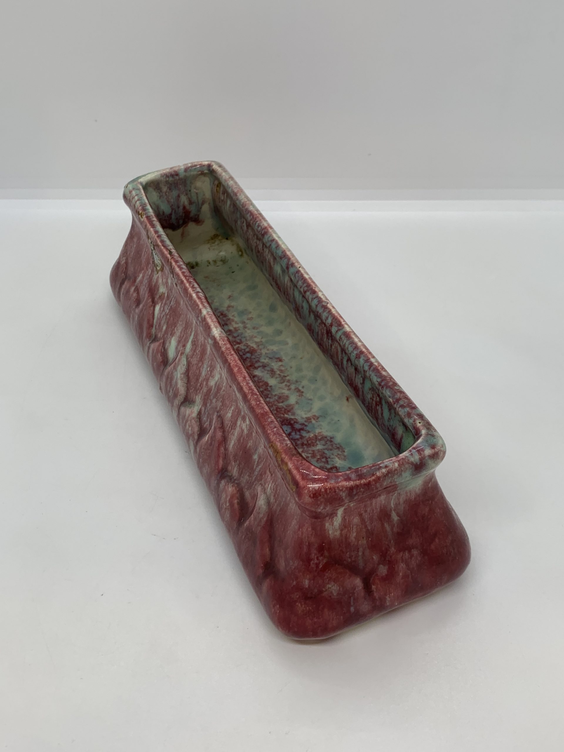 Pates Pottery Trough Vase Red and Green 21cm - Vintage Keepsakes