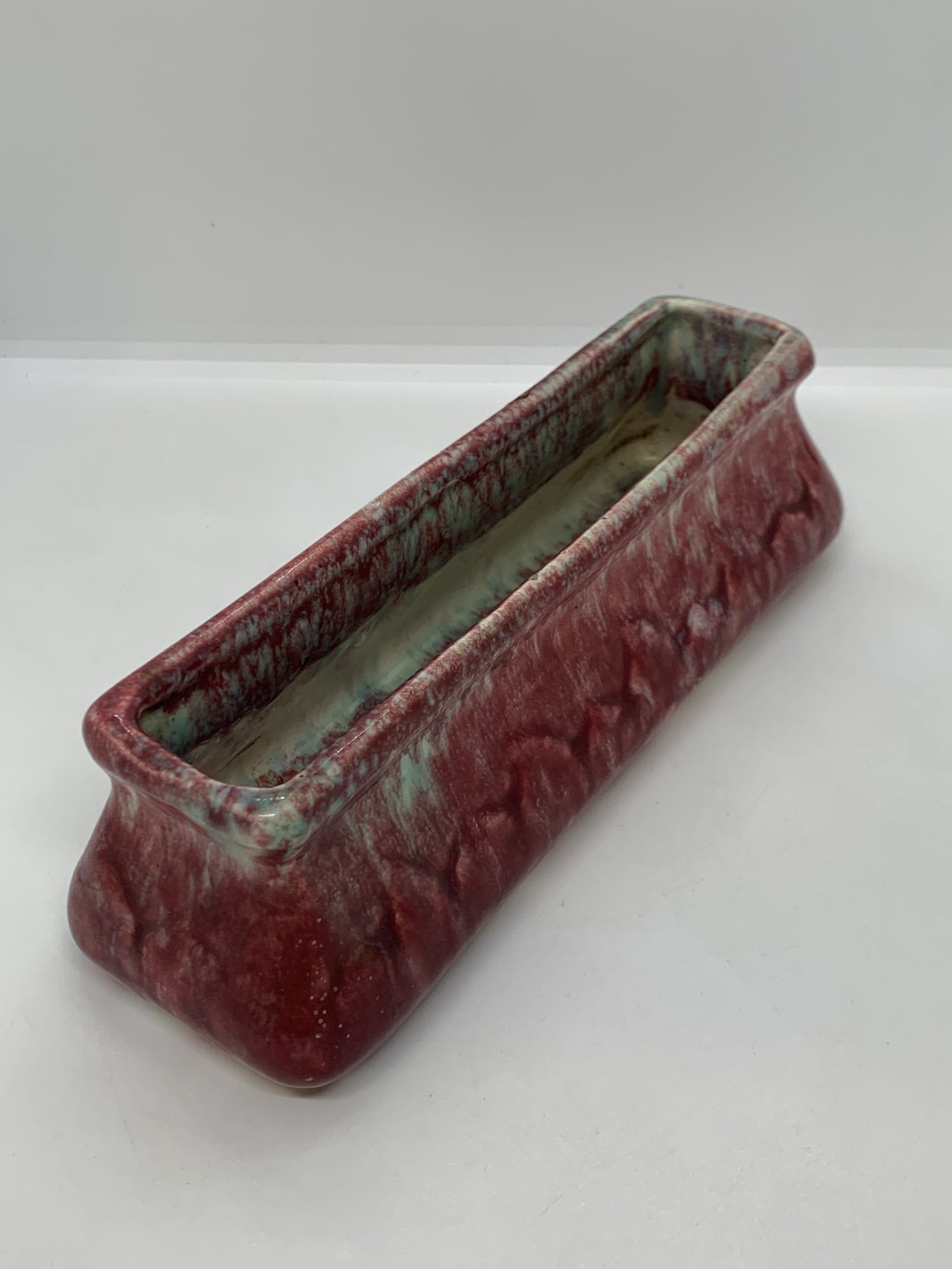 Pates Pottery Trough Vase Red and Green 21cm - Vintage Keepsakes