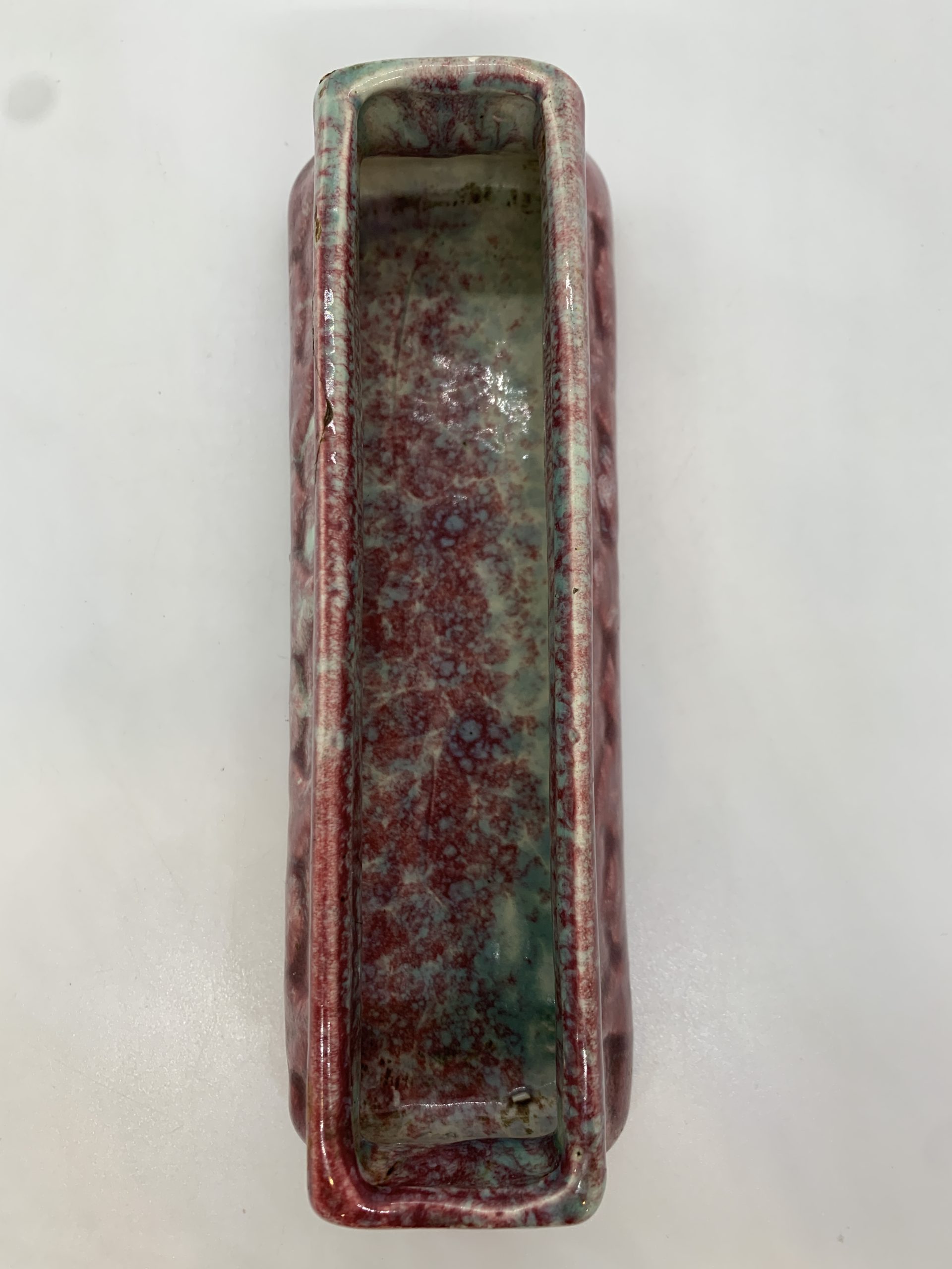 Pates Pottery Trough Vase Red and Green 21cm - Vintage Keepsakes